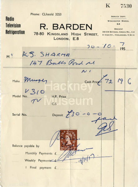 Receipt for a TV | Hackney Museum