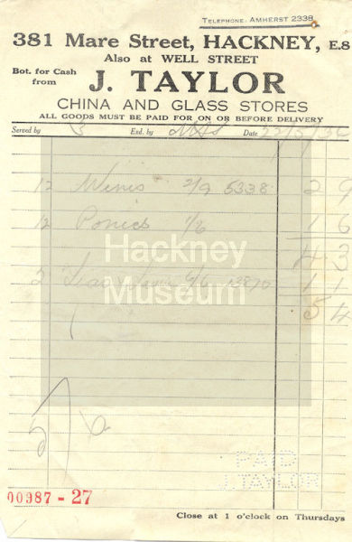 Shop receipt | Hackney Museum
