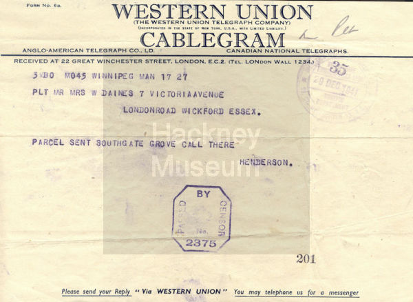 Cablegram | Hackney Museum