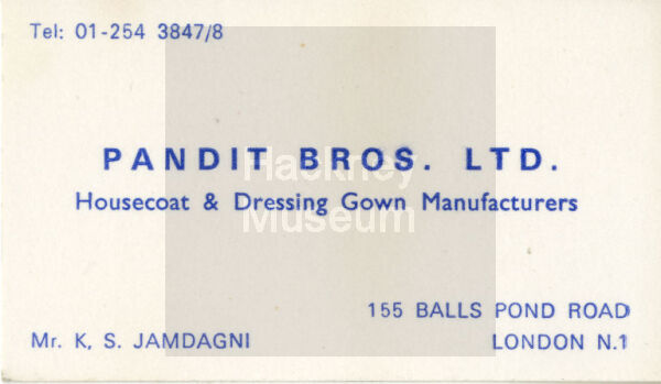 Business Card: Pandit Bros Ltd | Hackney Museum