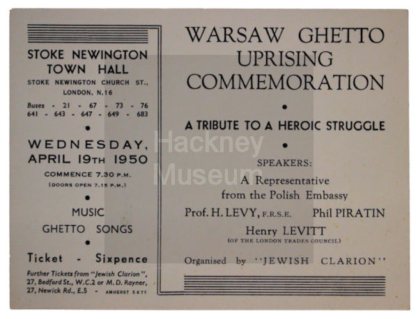Warsaw Ghetto Uprising ticket | Hackney Museum