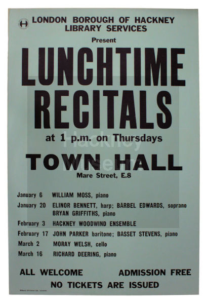 Concert poster : Lunchtime Recitals | Hackney Museum