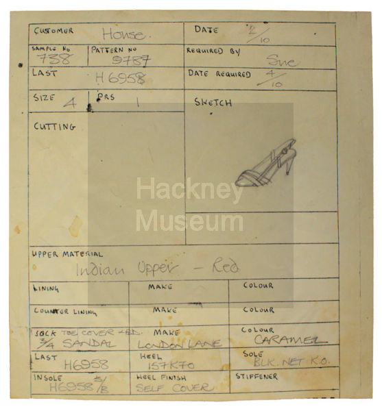 Specification sheet: Shoe production | Hackney Museum