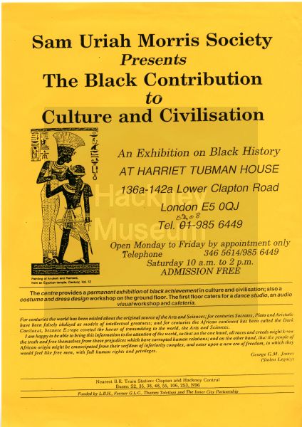 Exhibition poster - Sam Uriah Morris Society | Hackney Museum
