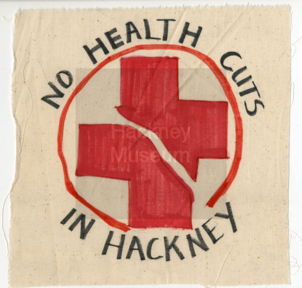 Fabric square: No Health Cuts in Hackney | Hackney Museum