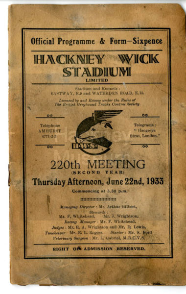 Greyhound racing programme | Hackney Museum