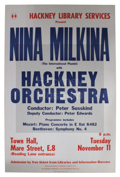 Concert poster : Nina Milkina and the Hackney Orchestra | Hackney Museum